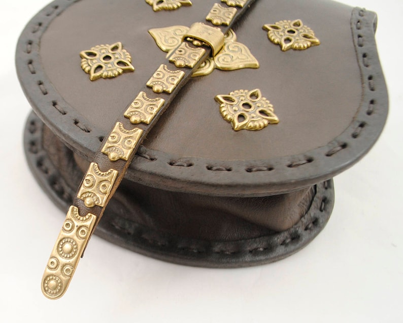 Medieval Pear-shaped Viking Leather Purse With Brass Fittings, Based on ...