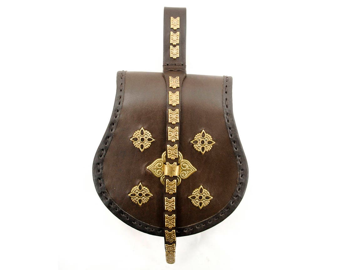 Medieval Pear-shaped Viking Leather Purse With Brass Fittings, Based on ...