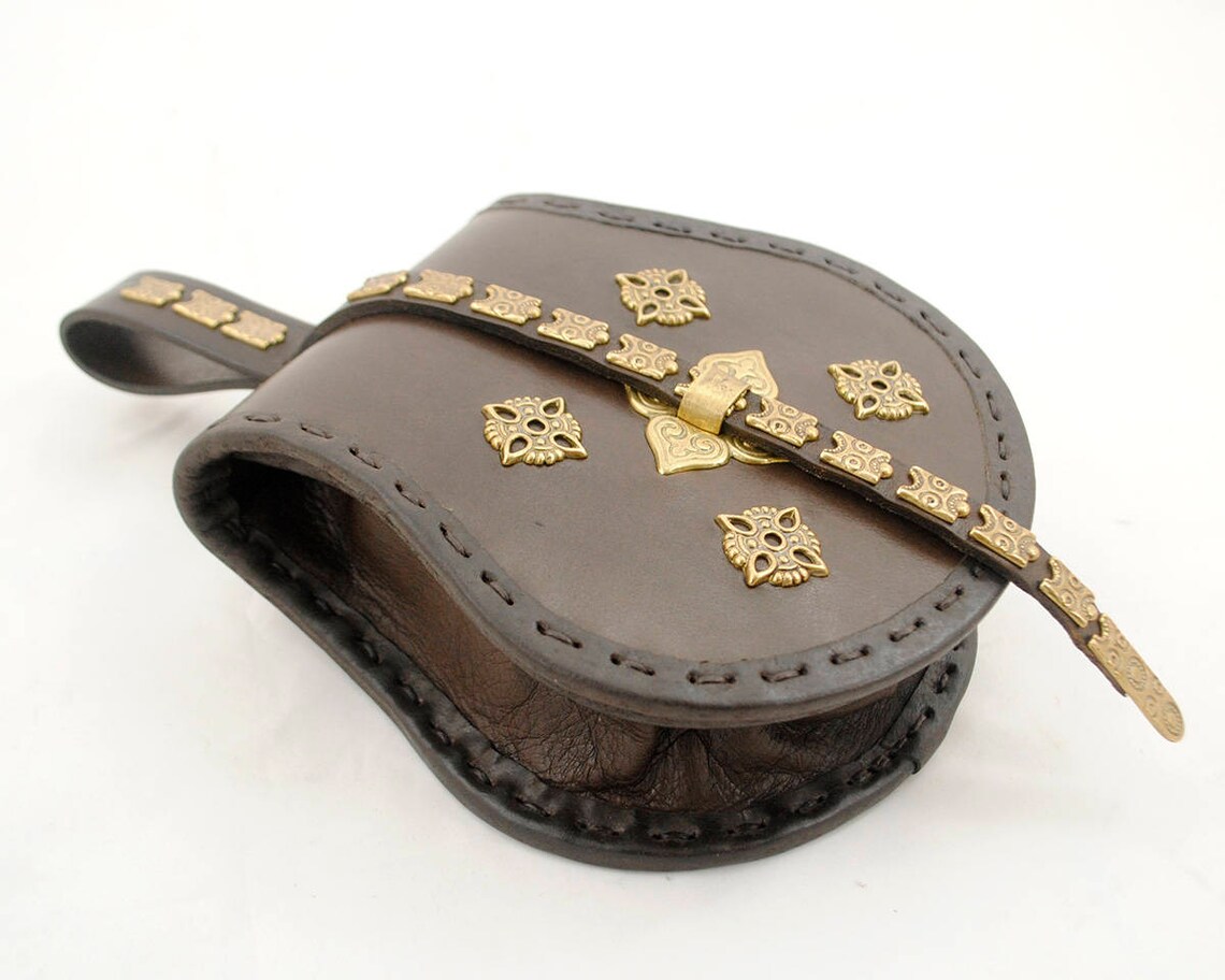 Medieval Pear-shaped Viking Leather Purse With Brass Fittings, Based on ...