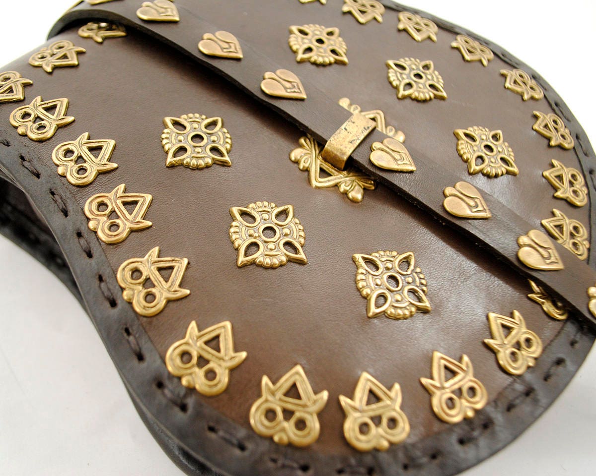 Medieval pear-shaped viking leather purse with brass fittings | Etsy