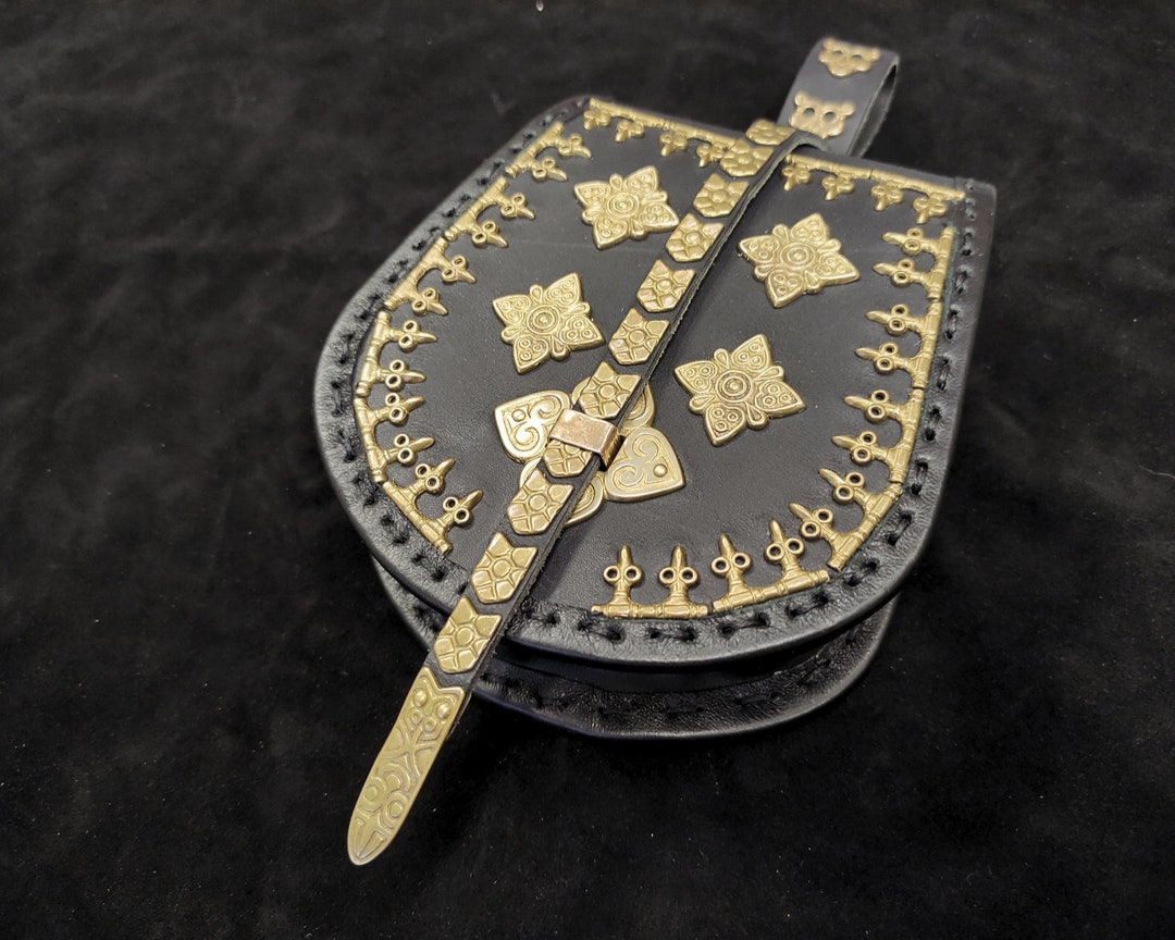 Medieval Scale-shaped Viking Leather Purse With Brass Fittings, Replica ...