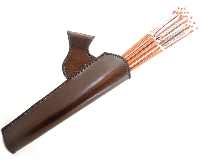 Large Dark Brown Two-tone Leather Quiver RIGHT Draw Back Quiver With ...