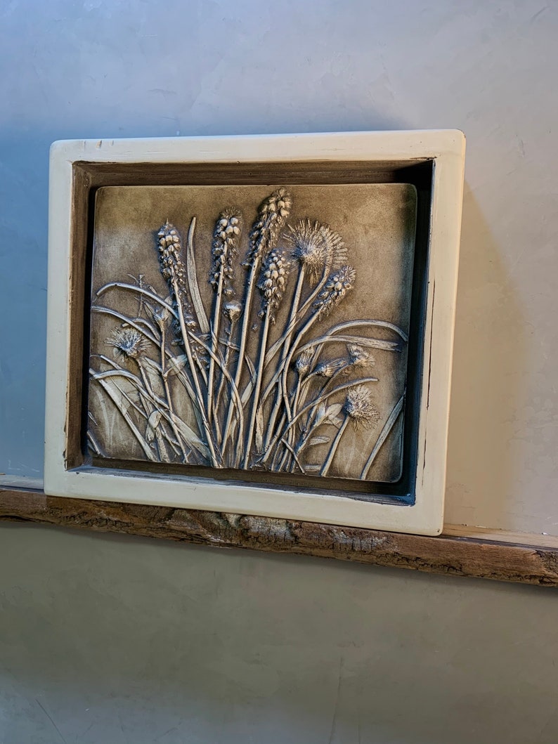 Plaster Bas Relief Wall Art Consisting of Grape Hyacinth, Dandelions ...