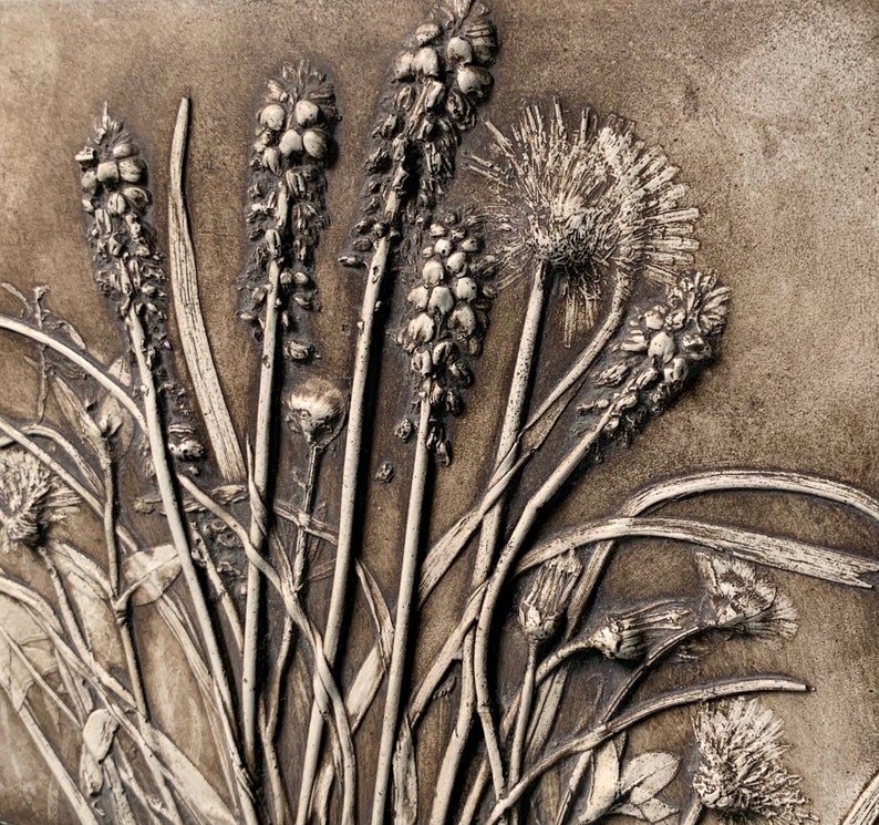 Plaster Bas Relief Wall Art Consisting of Grape Hyacinth, Dandelions ...