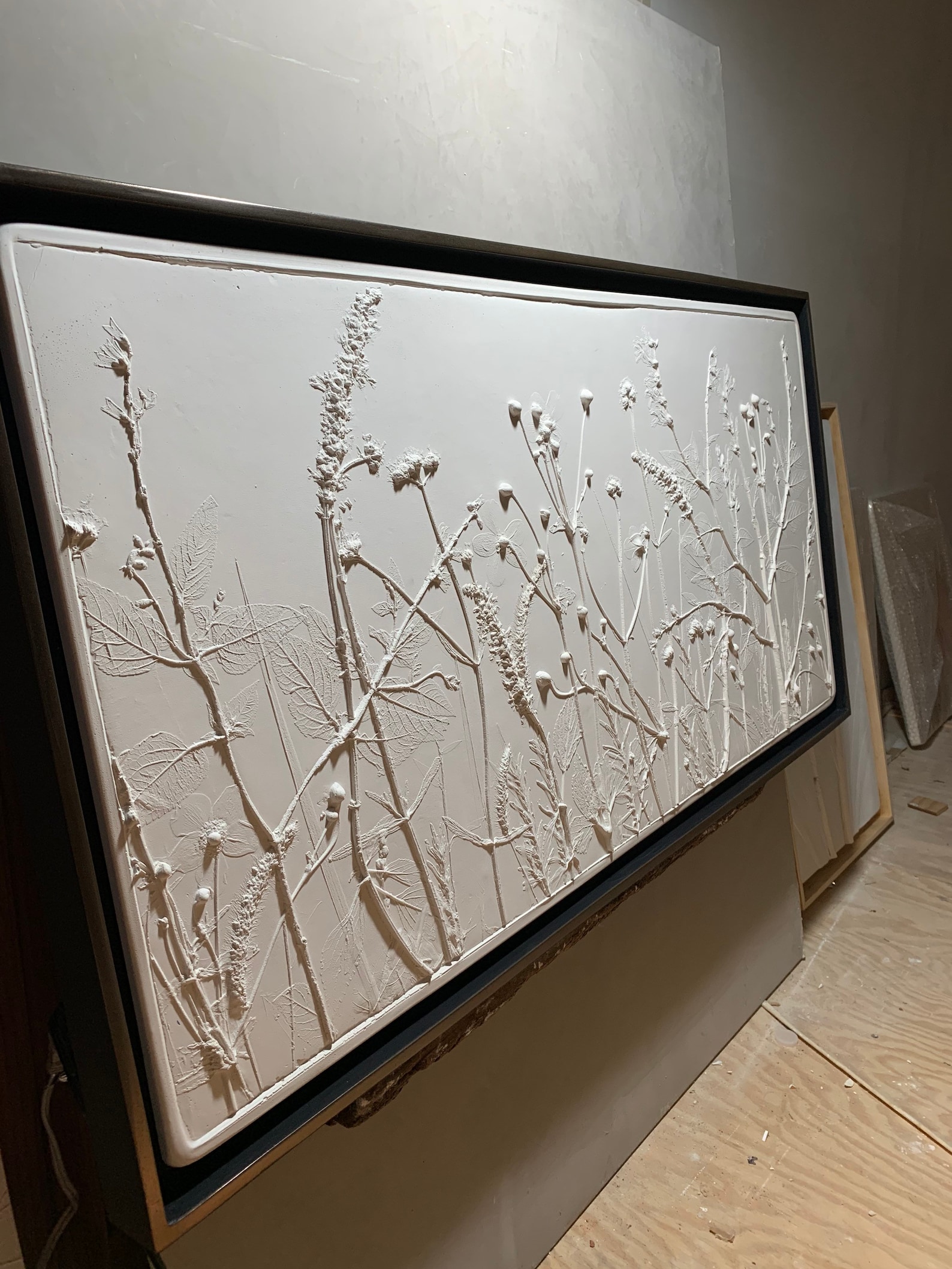 Framed 23x44 1/2 Large Plaster Bas-relief Casting Consists of Blue ...