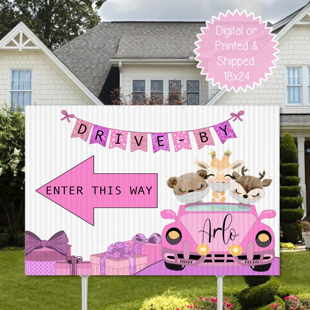 Masked Animals Drive by Baby Shower Direction Yard Sign - Left Arrow ...