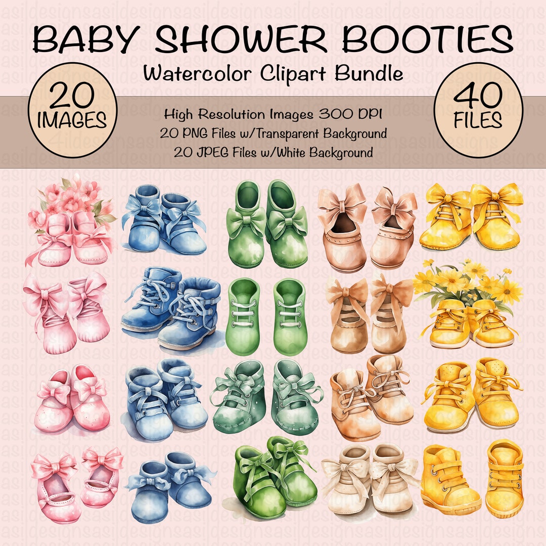 Baby Shower Booties Watercolor MEGA Clipart Bundle - 20 High-resolution ...