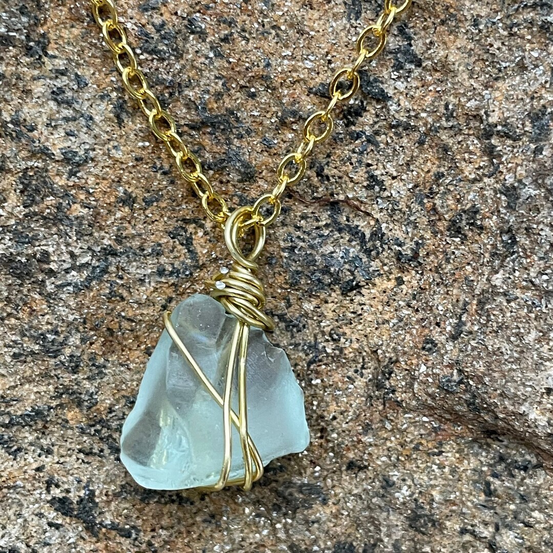 Light Green Wire Wrapped Sea Glass Pendant Necklace - Etsy