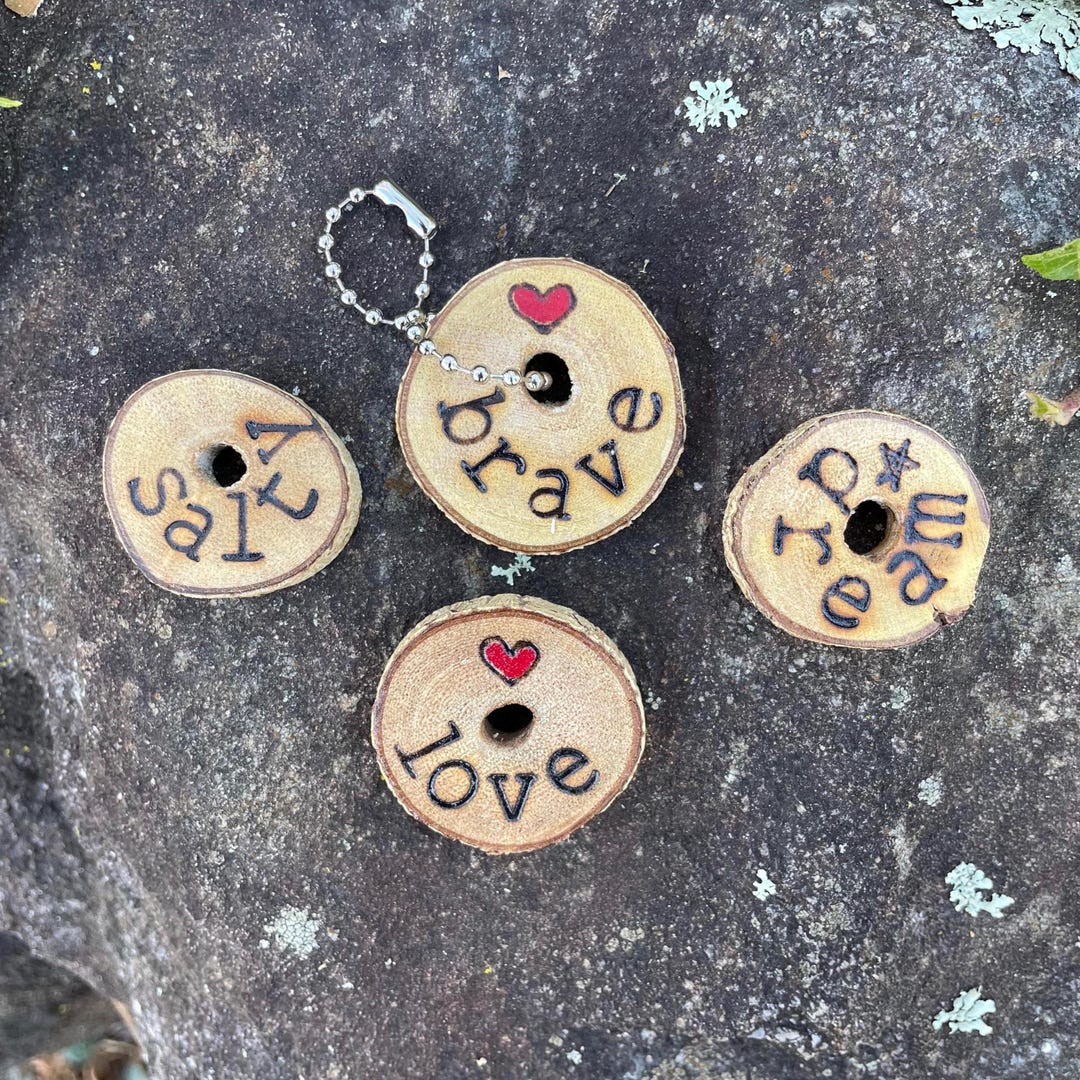 Mini Wood Slice Keychain Word Art | Love | Salty | Dream - Etsy