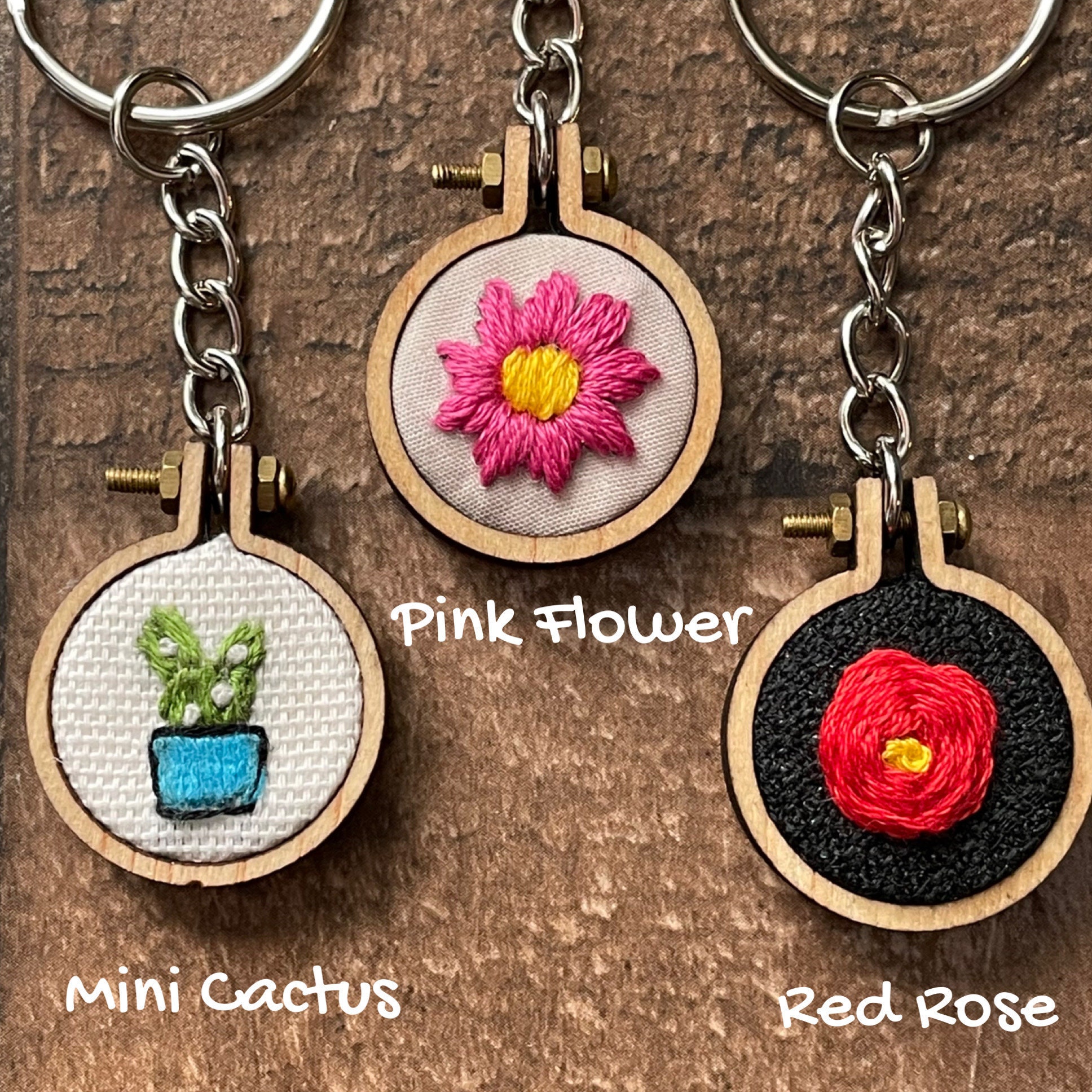 Embroidered Mini Keychain Bee Cat Bunny Paw Cactus Hand Embroidery ...