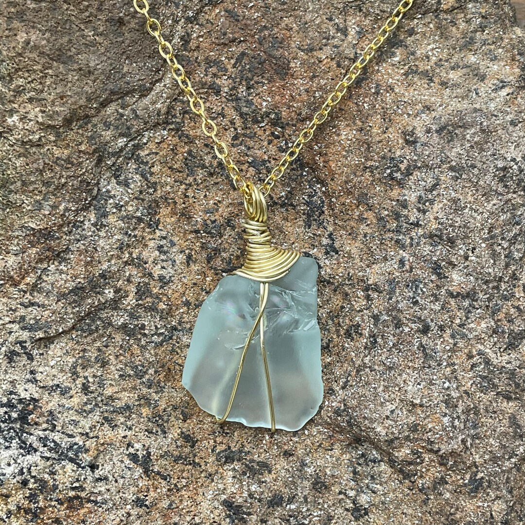 Light Green Wire Wrapped Sea Glass Pendant Necklace - Etsy