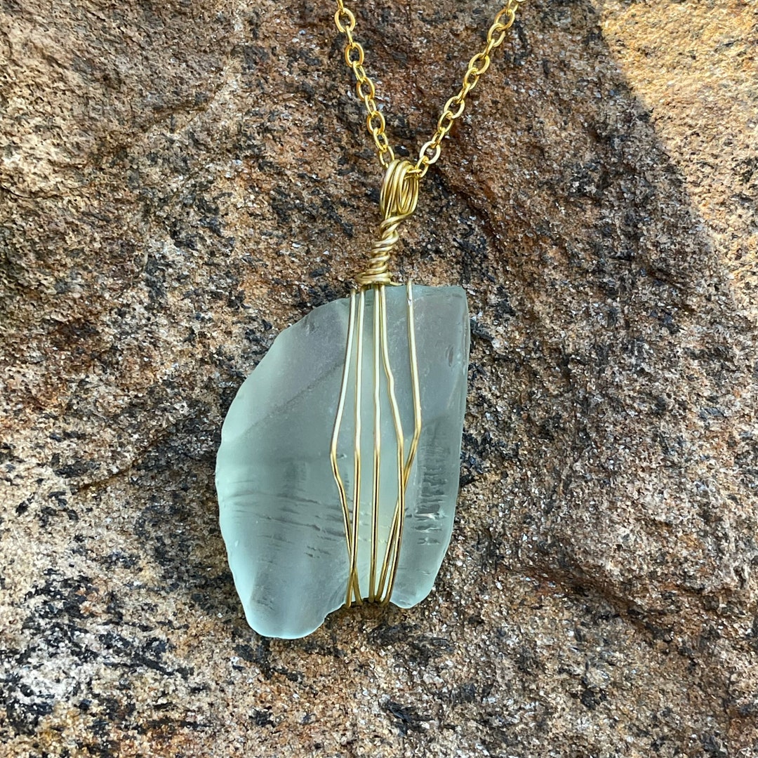 Light Green Wire Wrapped Sea Glass Pendant Necklace - Etsy