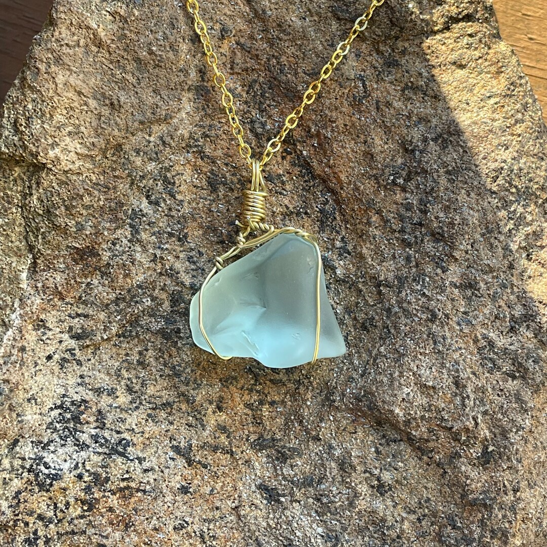 Light Green Wire Wrapped Sea Glass Pendant Necklace - Etsy