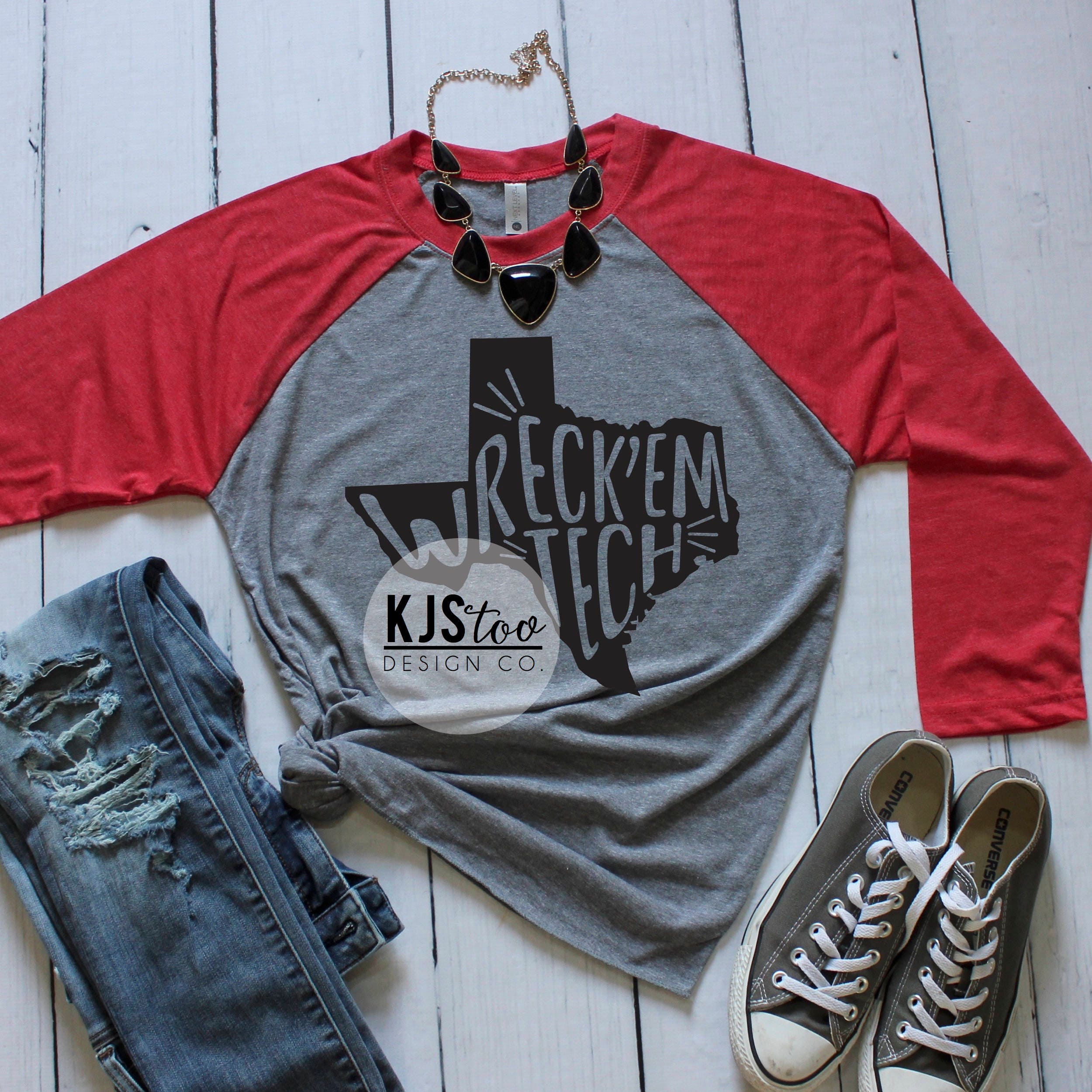 Texas Tech Tee Wreck Em Tech Raglan Texas Tech Shirt Red - Etsy