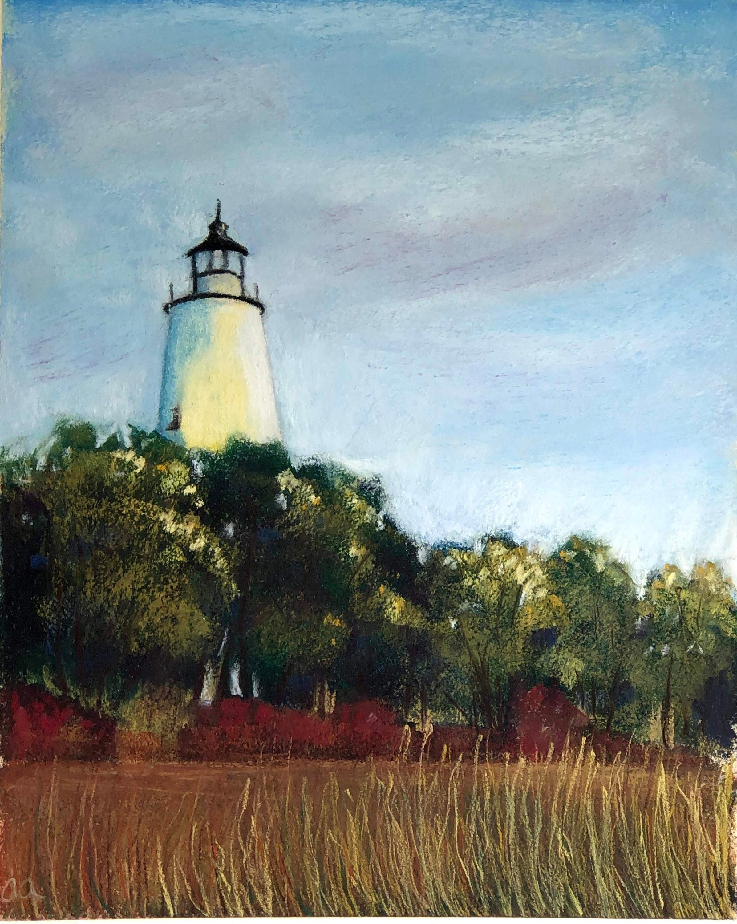 Oracoke Lighthouse Original Pastel Painting | Etsy