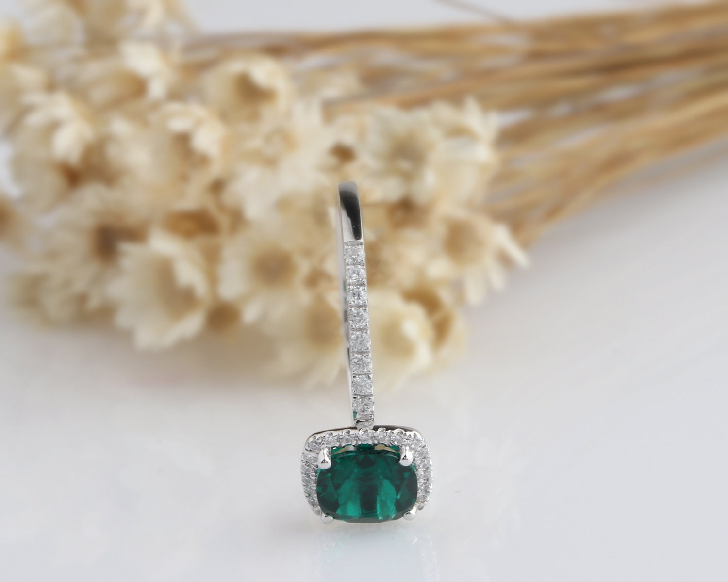 14K Solid Gold Ring /0.8CT Cushion Cut Lab Created Emerald | Etsy