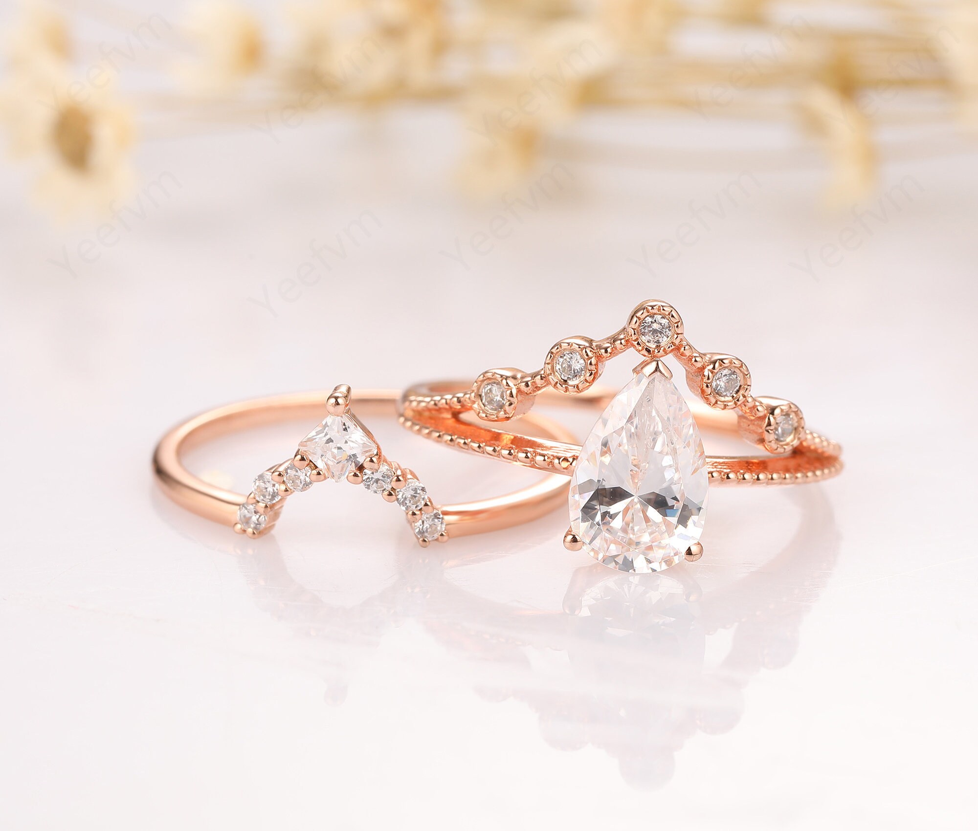 14K Solid Gold Stack Ring/ Gorgeous Ring/ Pear Shape 9x6mm | Etsy