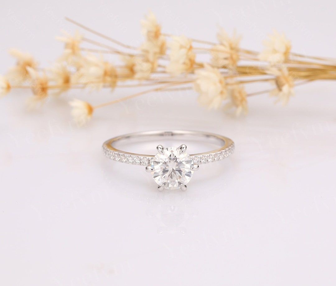 Vintage 6 Prongs Engagement Ring/ 1.25CT Round Moissanite - Etsy