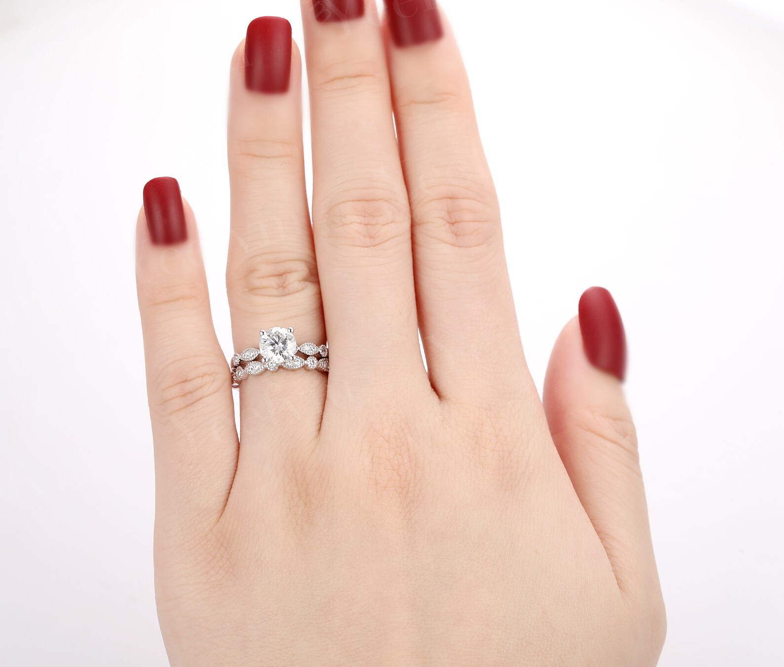 14K Solid Gold Wedding Sets /1.0CT Round Simulated Diamond - Etsy