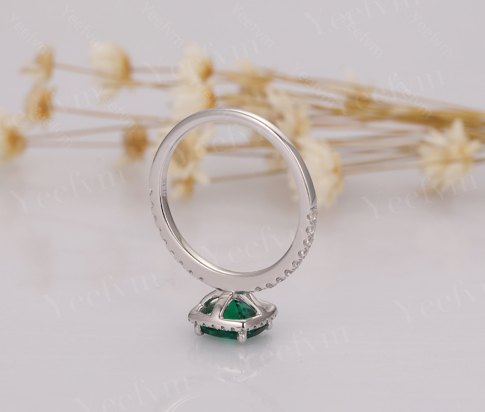 14K Solid Gold Ring /0.8CT Cushion Cut Lab Created Emerald - Etsy