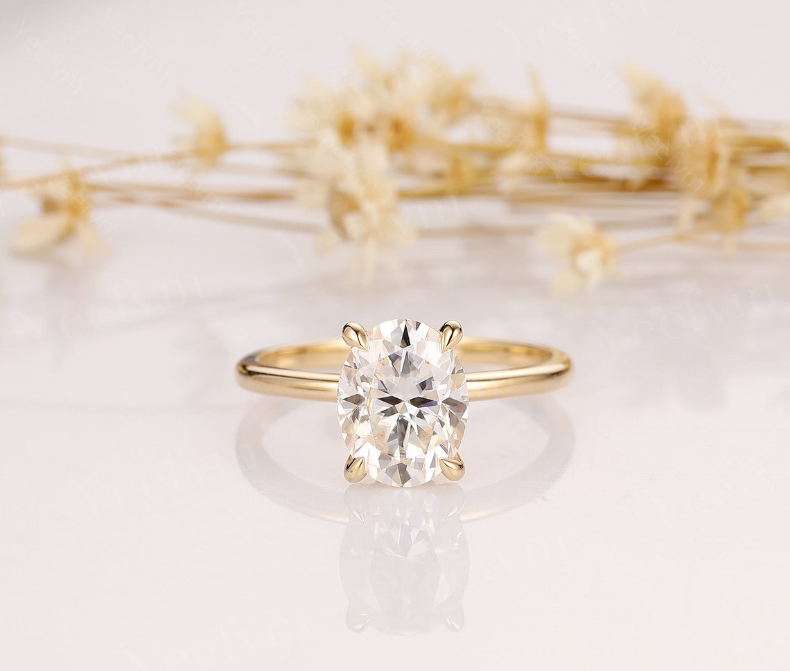 7x9mm Oval Cut Simulated Diamond Wedding Ring/ Moissanite - Etsy