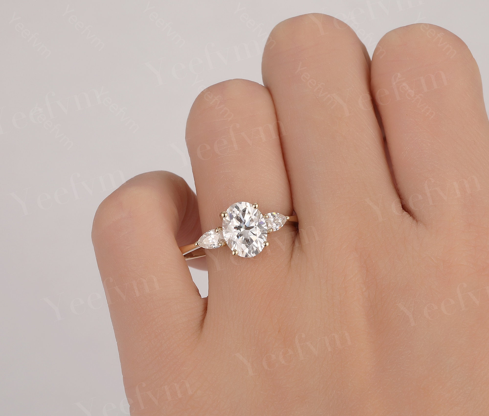 Vintage Triple Stone Ring/ Oval Moissanite Ring/ Art Deco Pear - Etsy