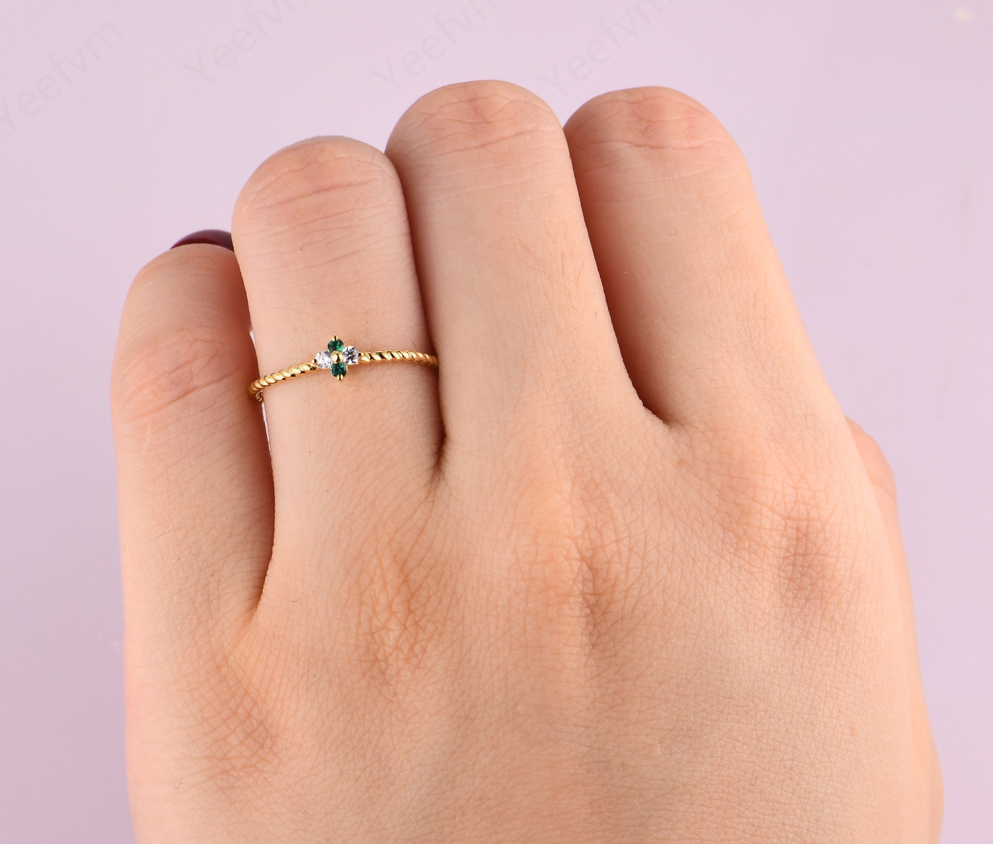 Natural Emerald Wedding Bands/ Rope Twist Band Rings/ Matching - Etsy