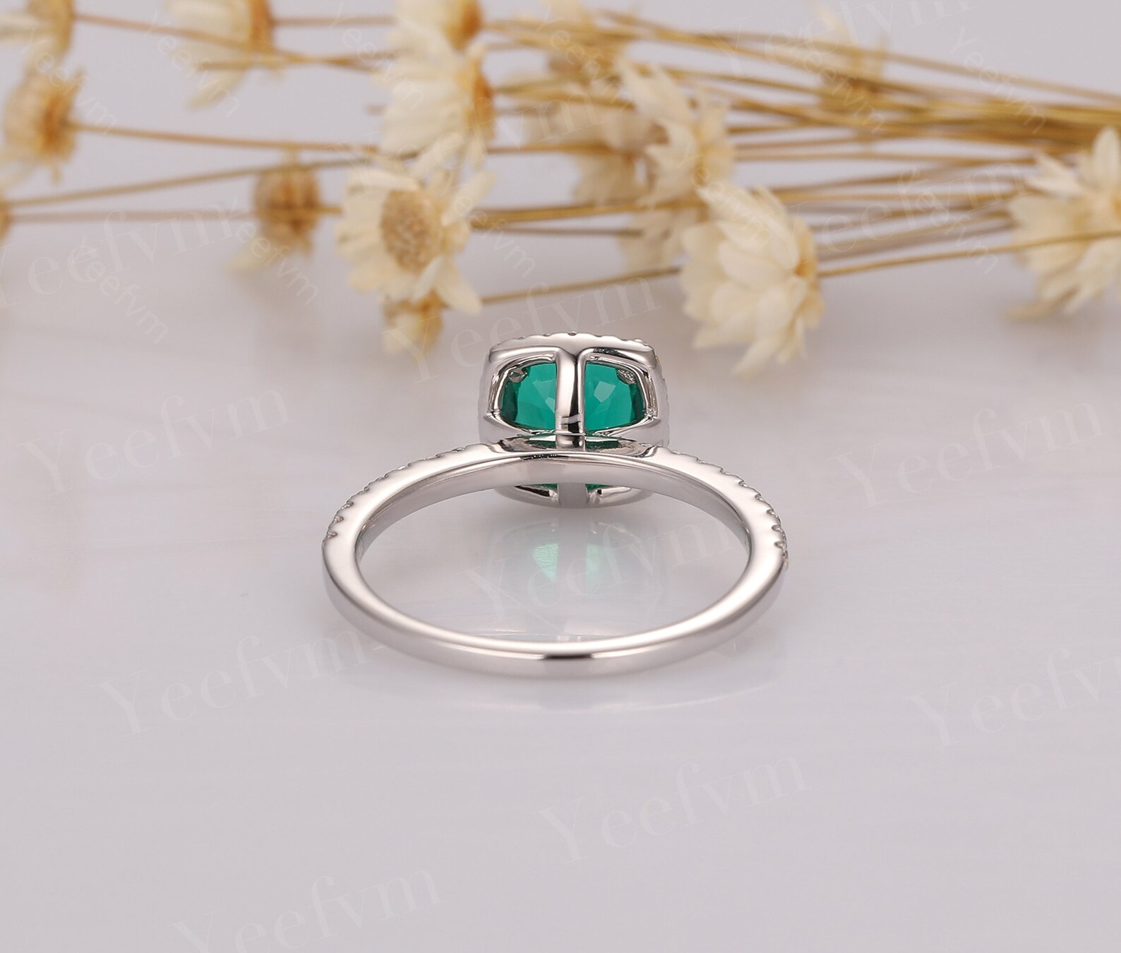 14K Solid Gold Ring /0.8CT Cushion Cut Lab Created Emerald - Etsy
