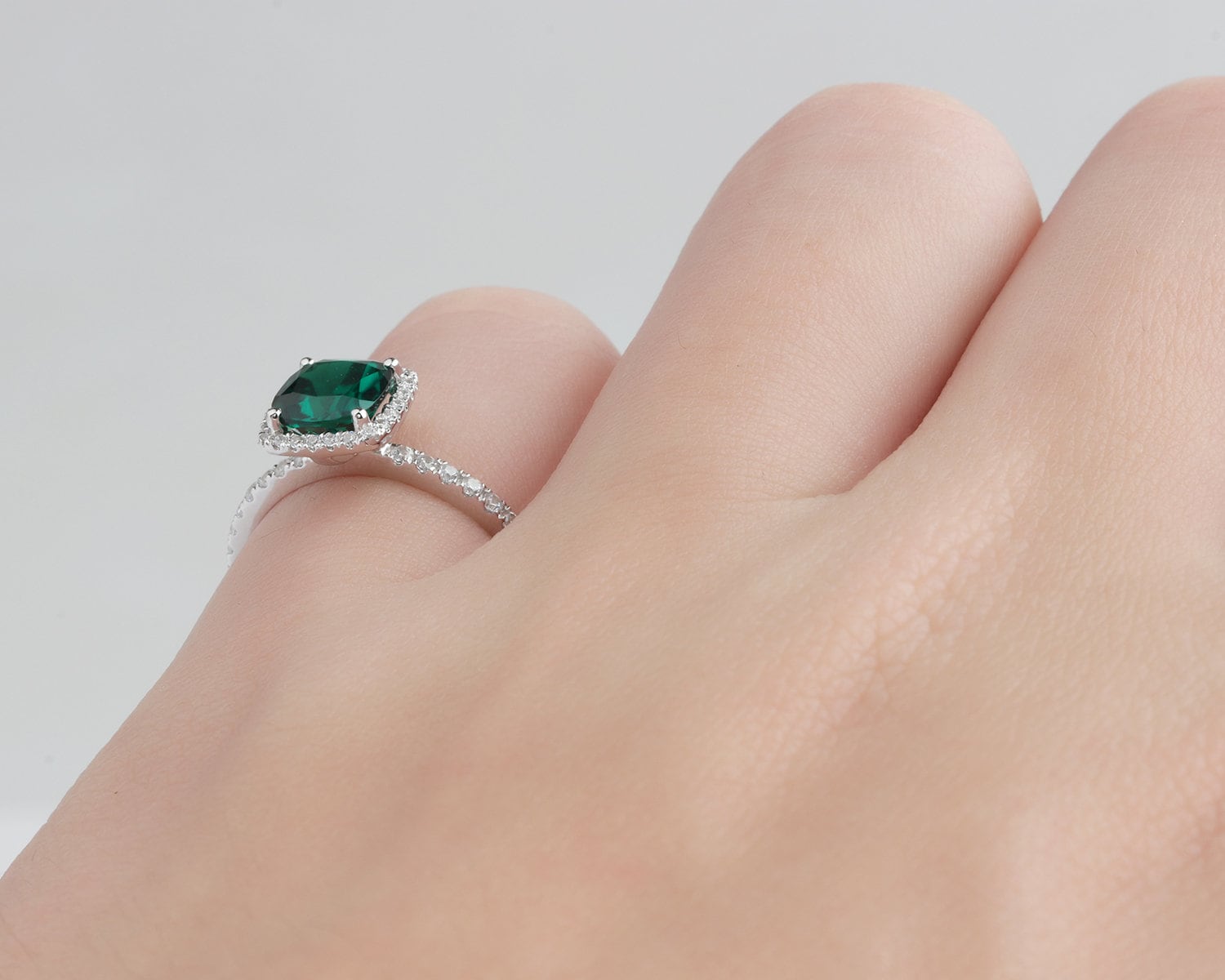 14K Solid Gold Ring /0.8CT Cushion Cut Lab Created Emerald | Etsy