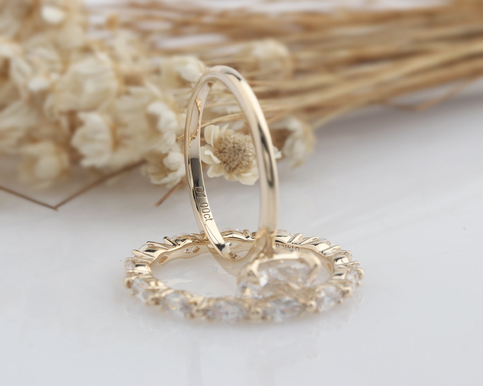 14K Solid Gold Wedding Sets / 1CT Oval Simulated Diamond - Etsy