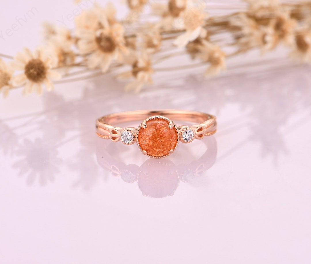 Bezel Design Wedding Ring/ Round Shape 6mm Natural Sunstone - Etsy