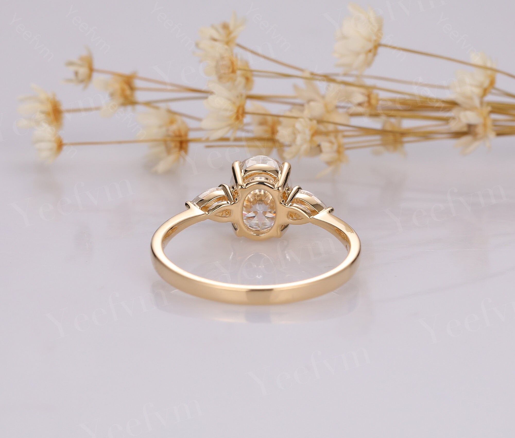 Vintage Triple Stone Ring/ Oval Moissanite Ring/ Art Deco Pear - Etsy