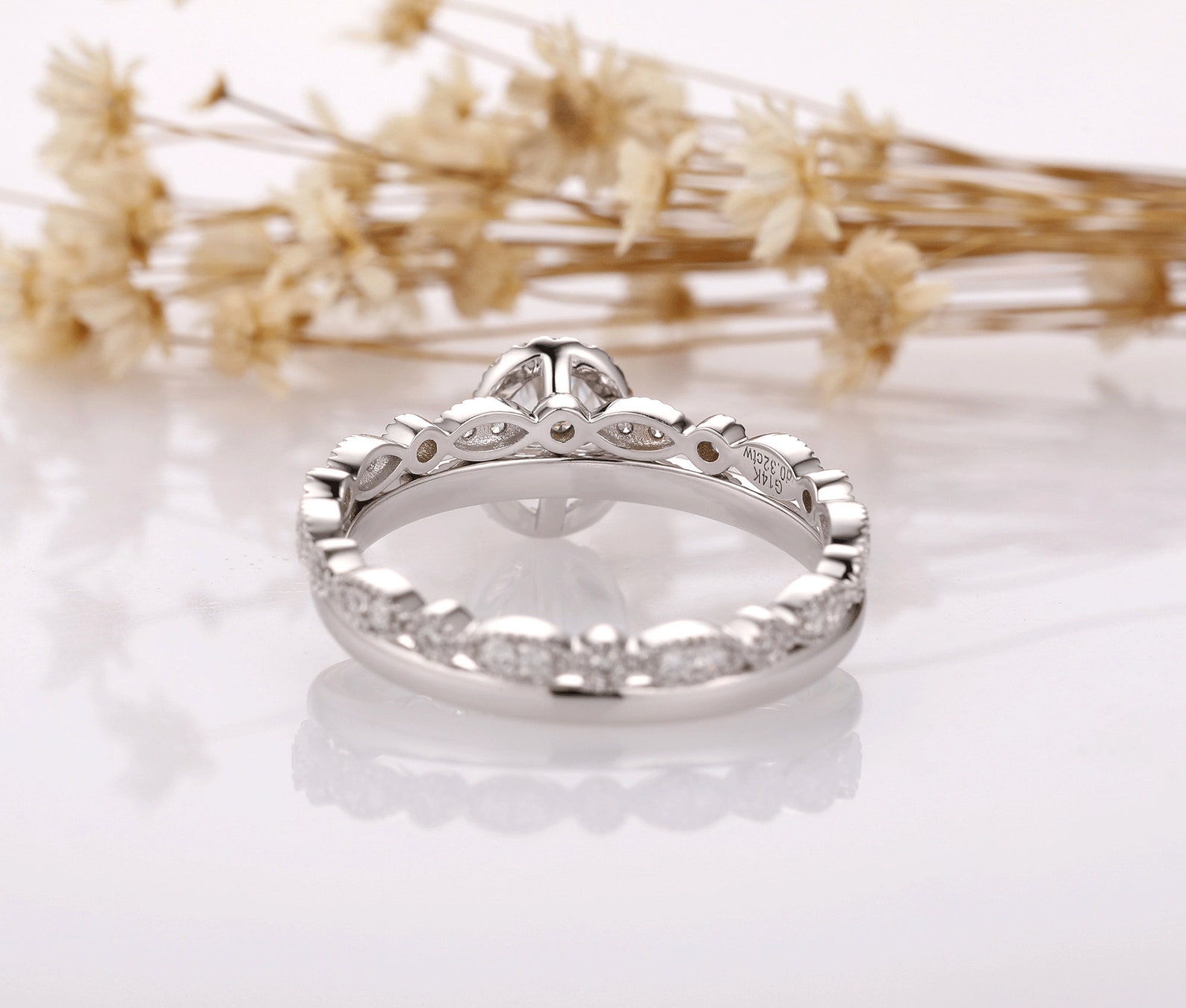 14K Solid Gold Ring Sets/ 1CT Oval Simulated Diamond Wedding | Etsy