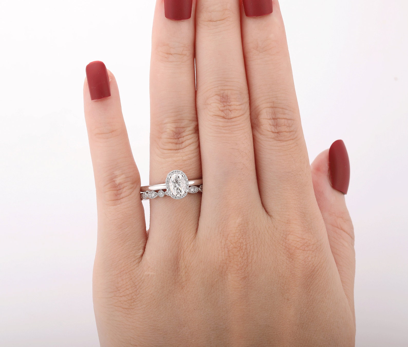 14K Solid Gold Ring Sets/ 1CT Oval Simulated Diamond Wedding | Etsy