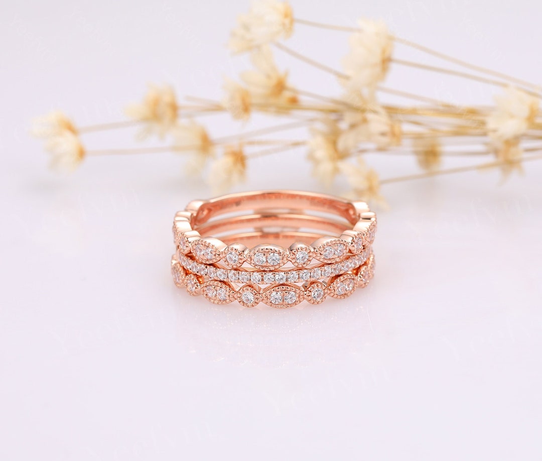 3PCS Wedding Ring Set/ Art Deco Simulated Diamond Wedding - Etsy