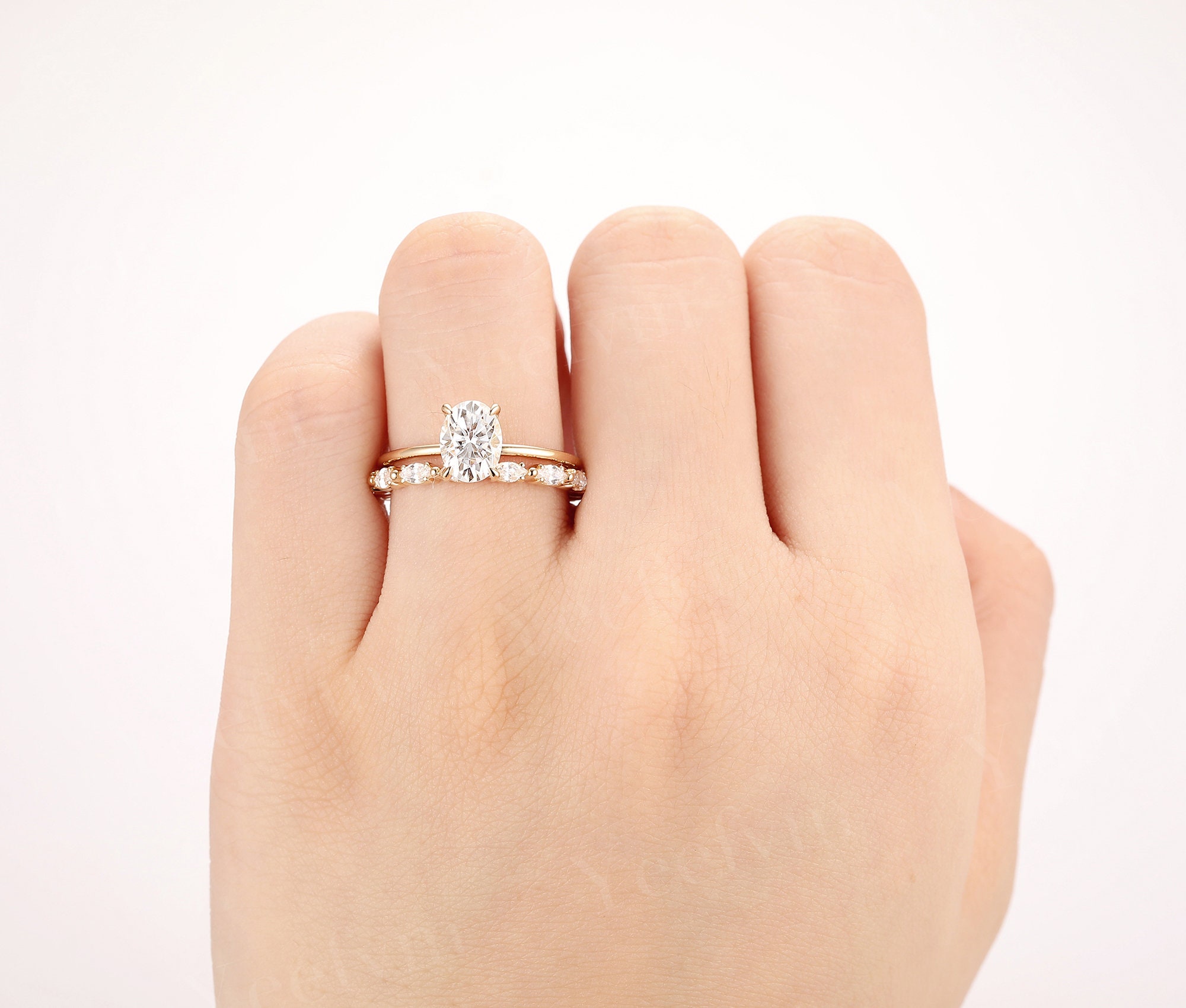 14K Solid Gold Ring/ 1.5CT Oval Simulated Diamond Wedding | Etsy