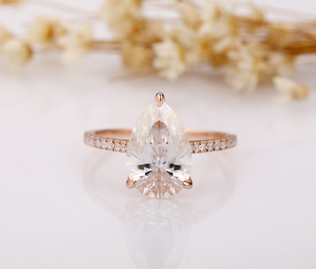 Art Deco Moissanite Engagement Ring/ 3CT Pear Simulated - Etsy