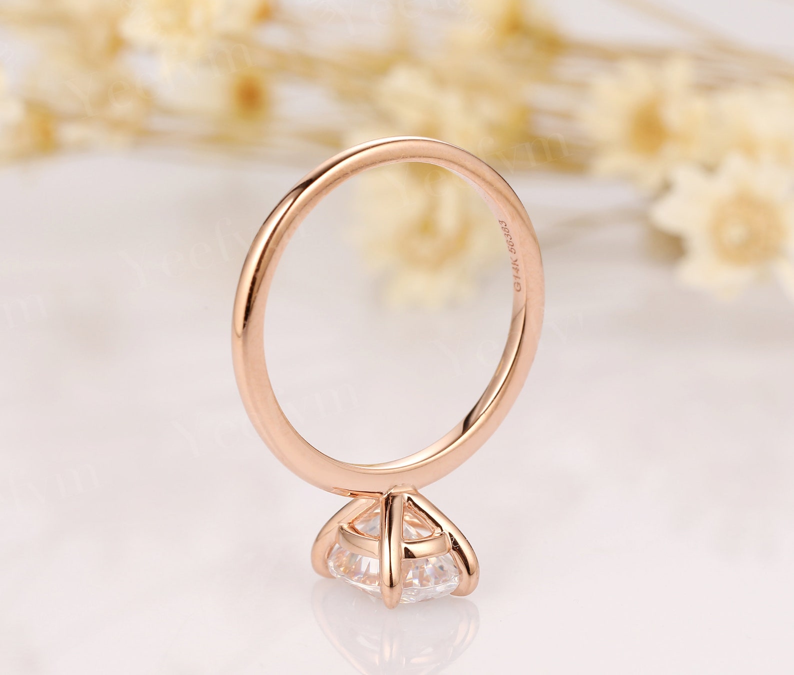 14K Solid Rose Gold Rings/ Solitaire 1.5CT Oval Simulated - Etsy