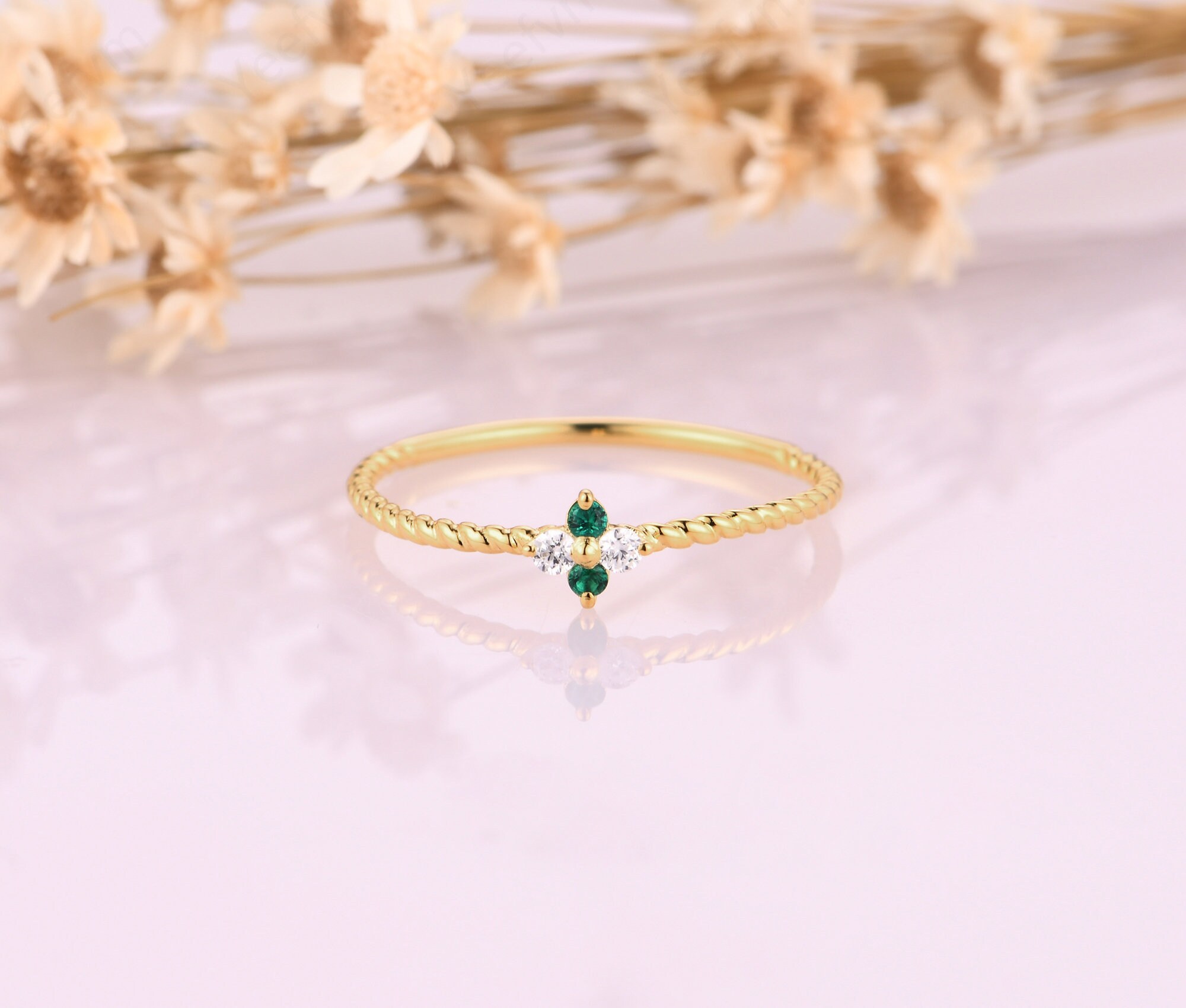 Natural Emerald Wedding Bands/ Rope Twist Band Rings/ Matching - Etsy