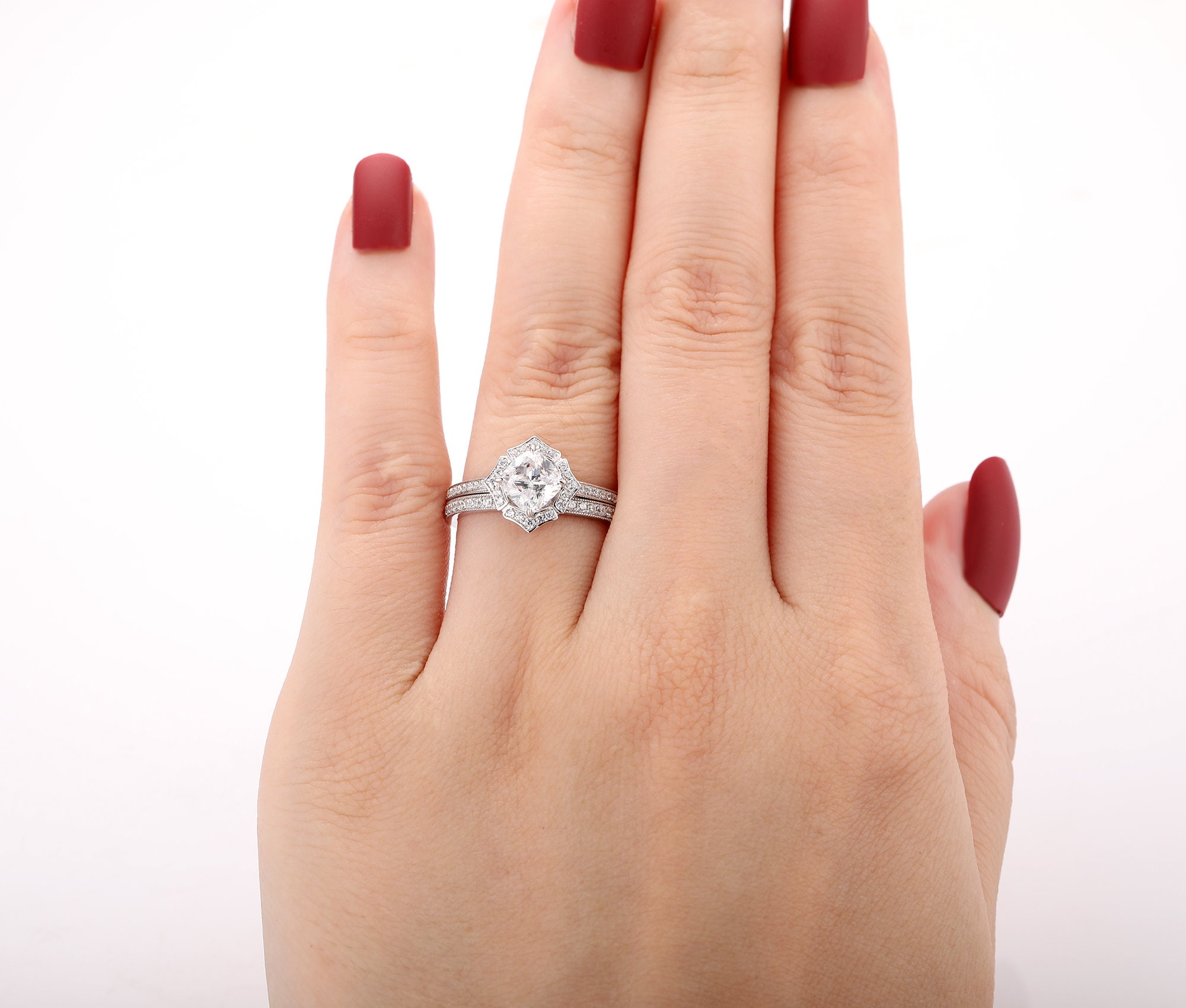 14K Solid Gold Bridal Sets /1.10CT Cushion Simulated Diamond - Etsy