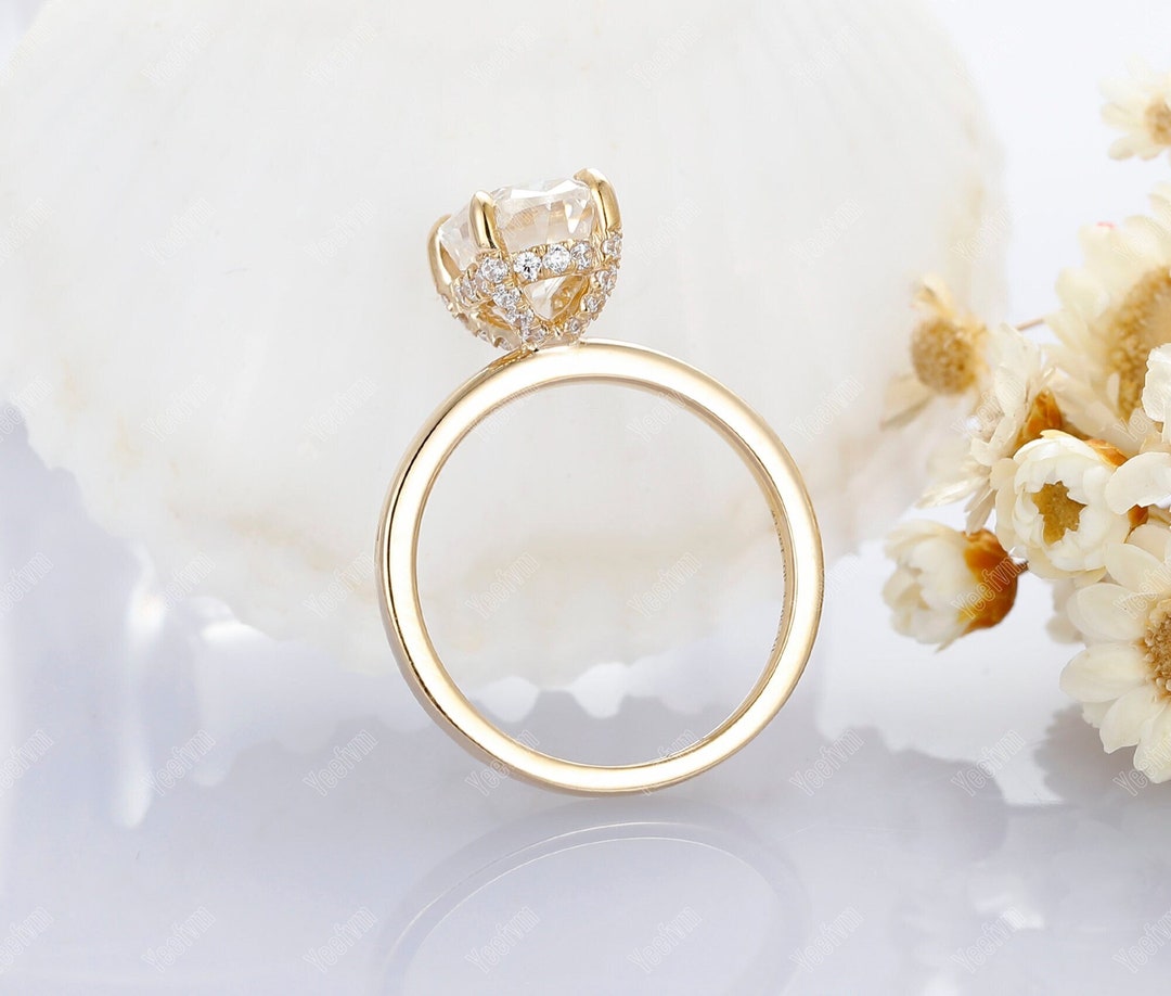 Vintage Hidden Halo 1.5CT Oval Cut Moissanite Engagement Ring/ - Etsy ...