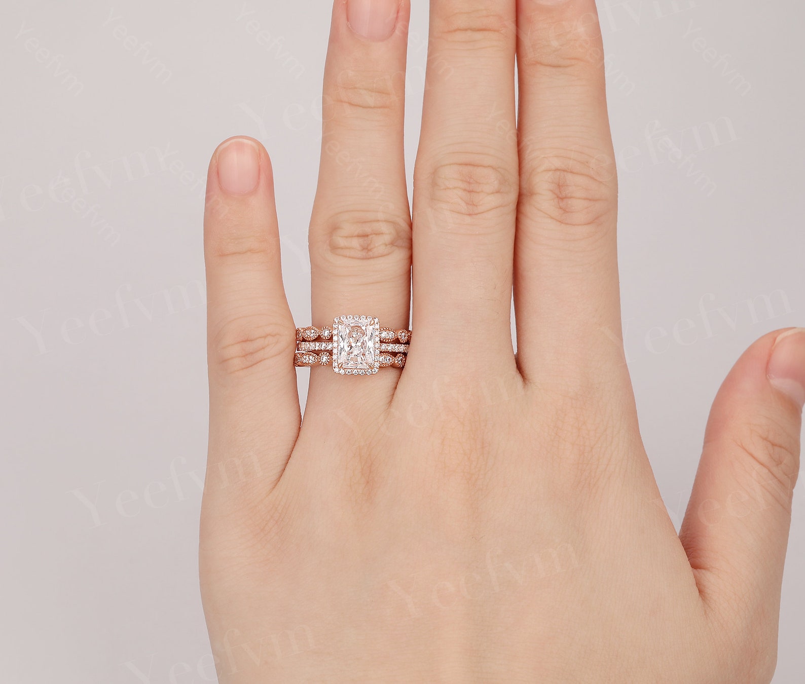 Vintage 3PCS Bridal Set/ Halo 1.9CT Rectangle Simulated - Etsy