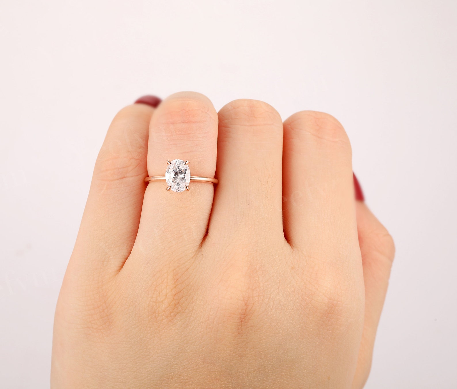 14K Solid Rose Gold Rings/ Solitaire 1.5CT Oval Simulated - Etsy