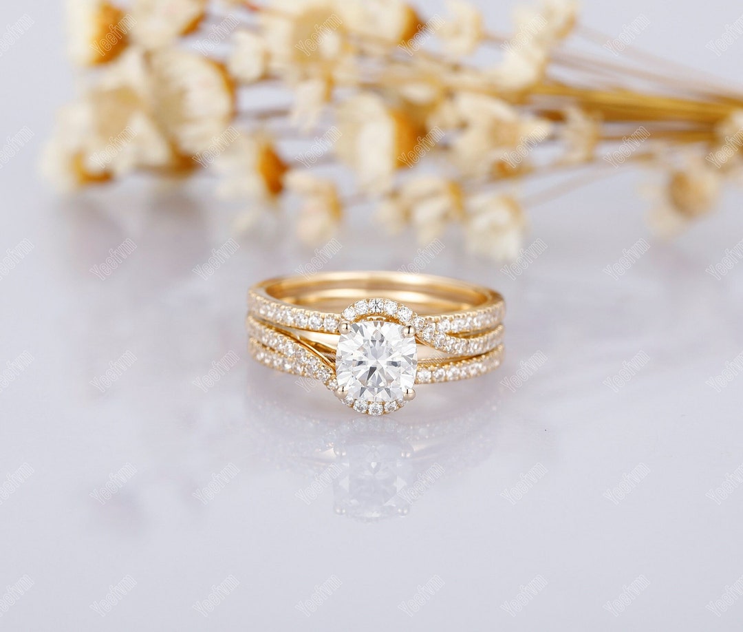 6mm Cushion Moissanite Engagement Ring 3pcs Set Bridal Ring - Etsy