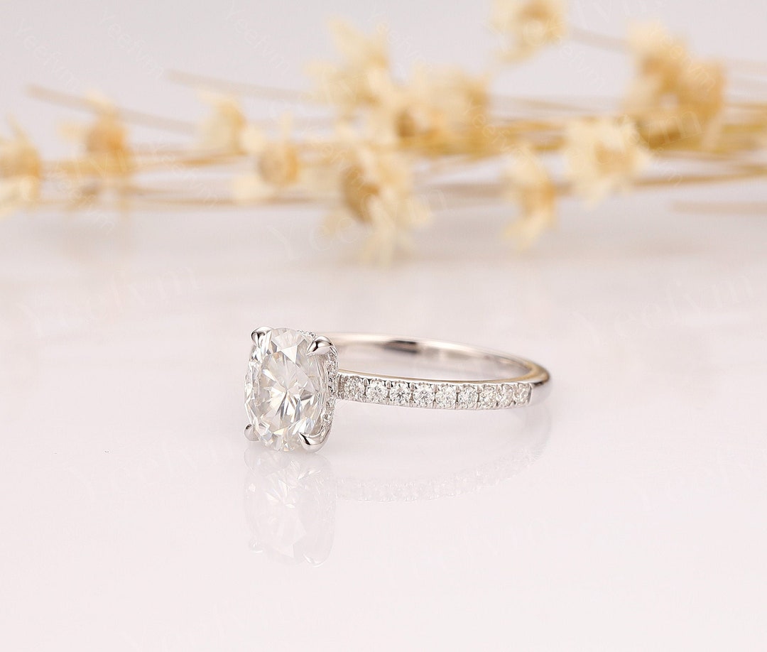 Hidden Halo 1CT Oval Moissanite Engagement Ring/ Half Eternity - Etsy