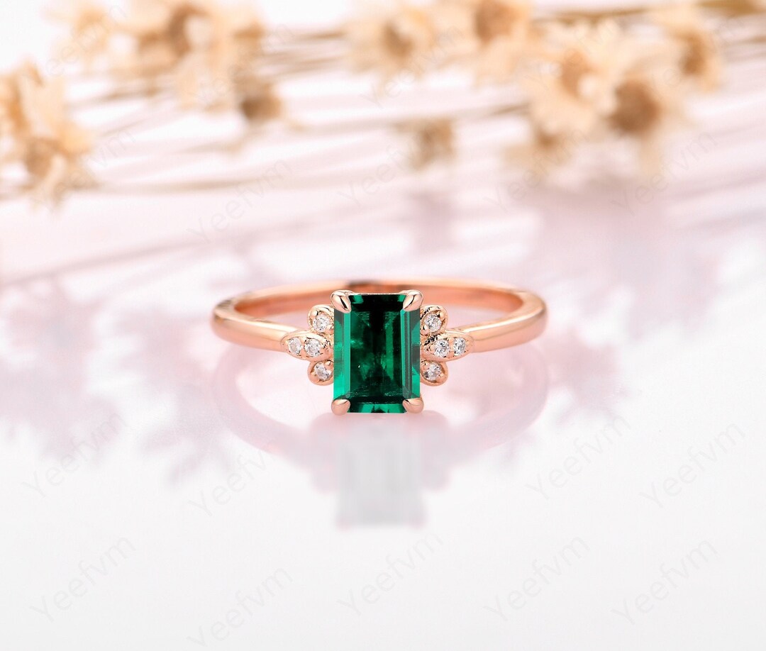 14k RoseGold Ring/ Smaragd Schliff 5x7mm Smaragd - Etsy.de