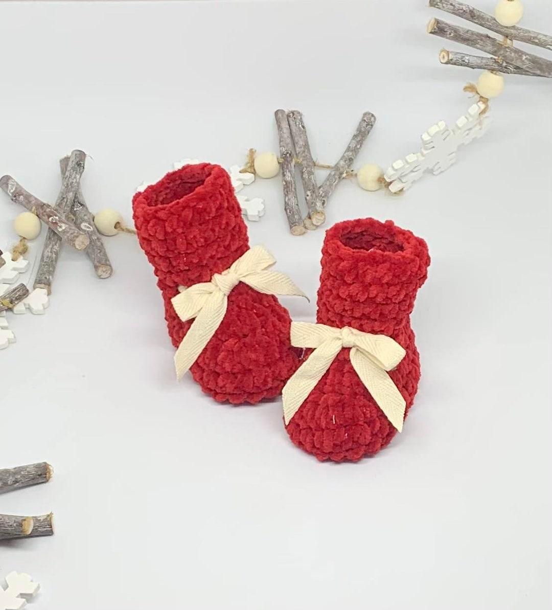 Red Booties, Baby Booties, Christmas Booties, Luxury Booties, Crochet ...
