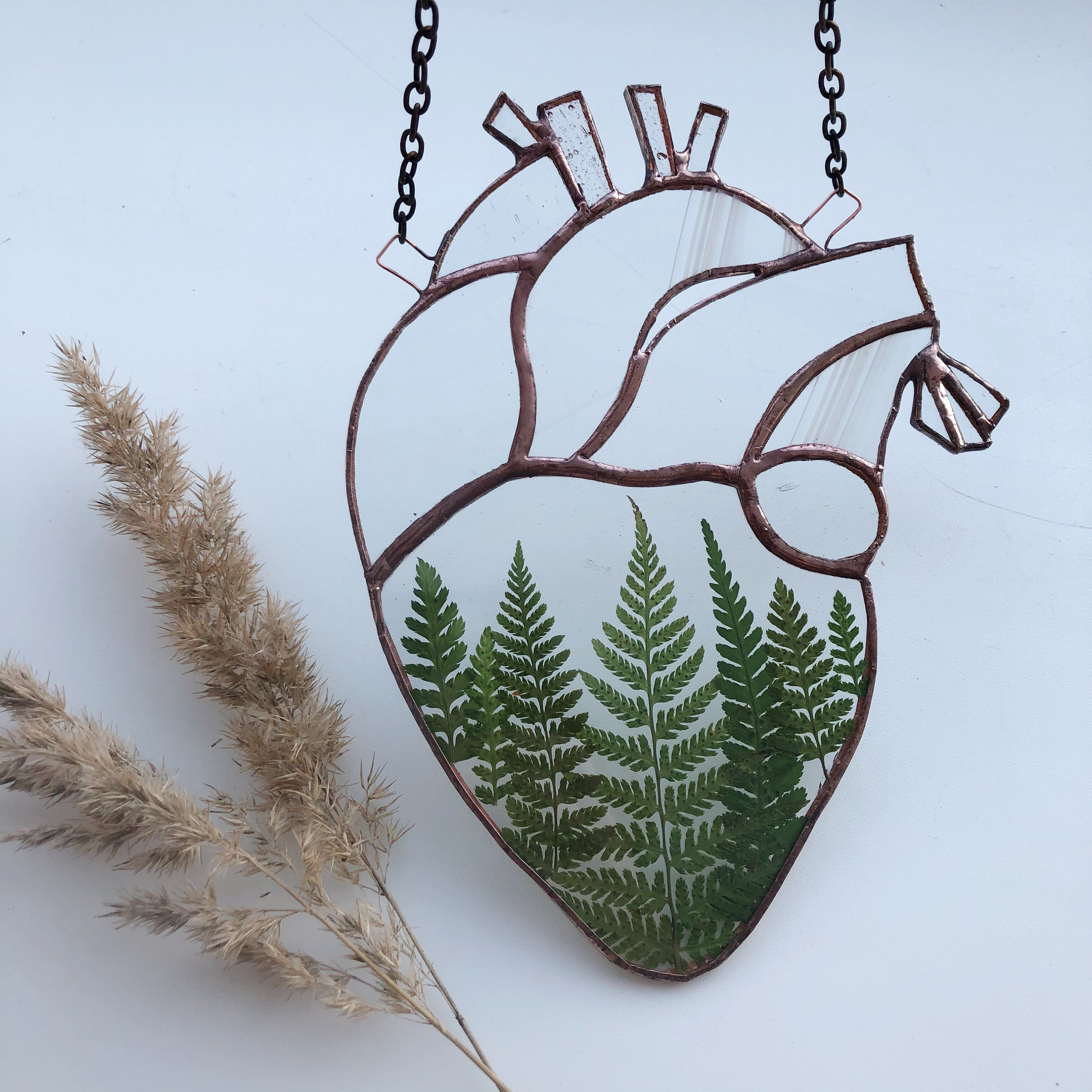 Large Stained Glass Anatomical Heart: Pressed Ferns - Human Anatomy Art ...