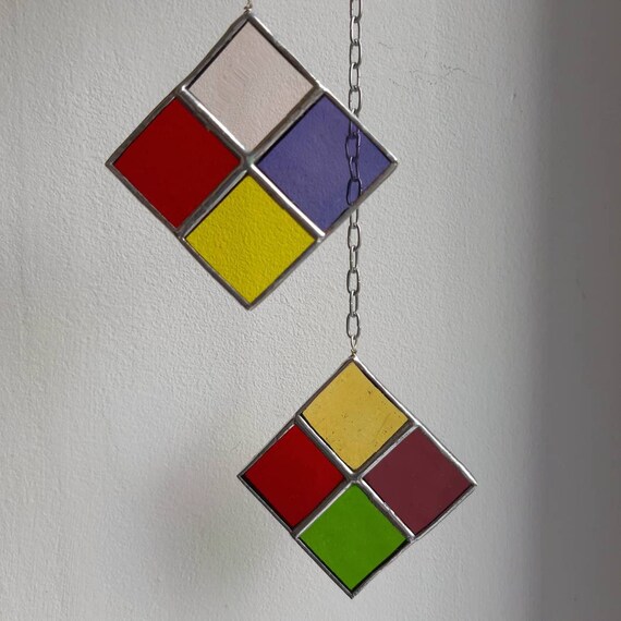 Diamond Shaped Stained Glass Art Tudor Style Suncatcher - Etsy