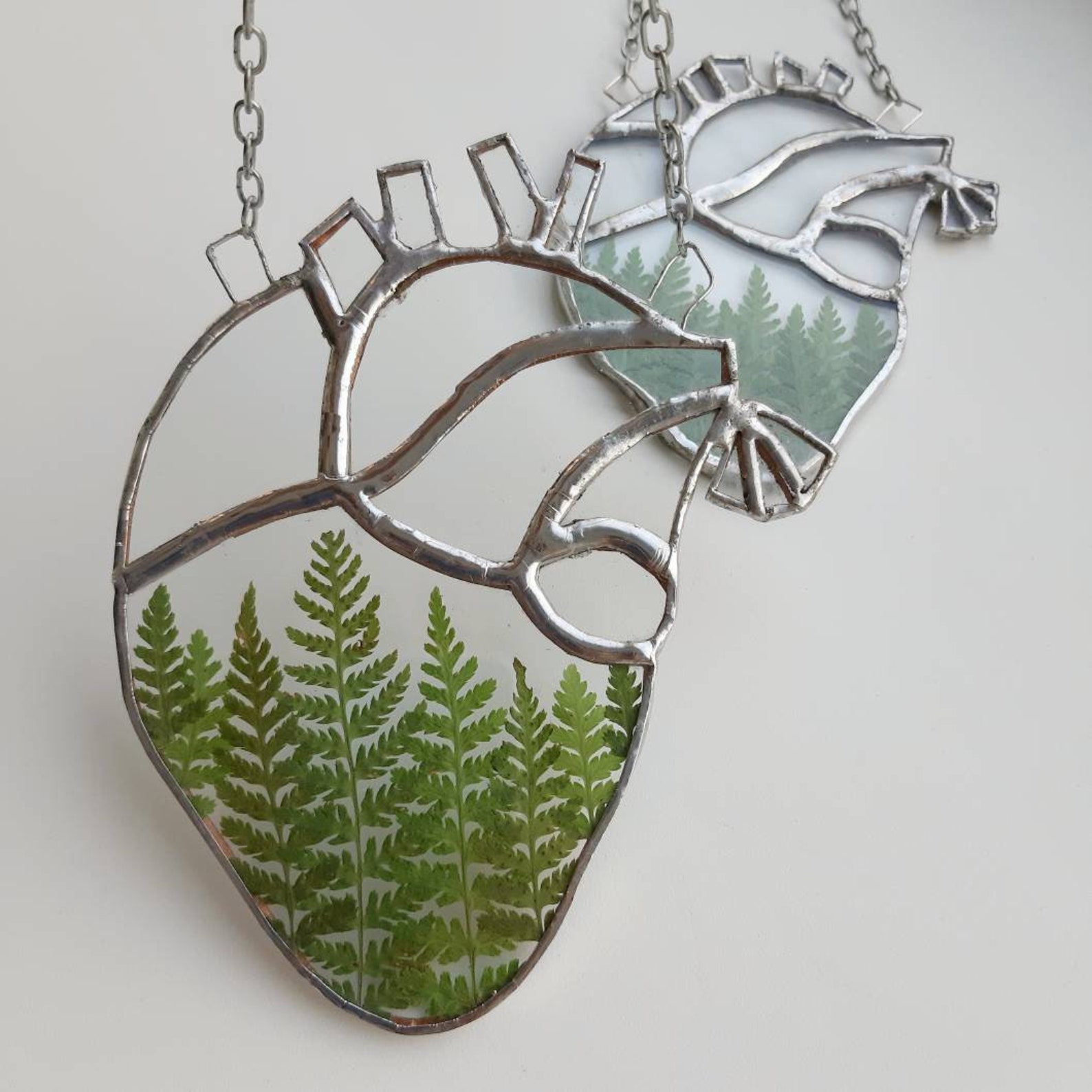 Medium Stained Glass Anatomical Heart: Dried Ferns - Floral Human ...